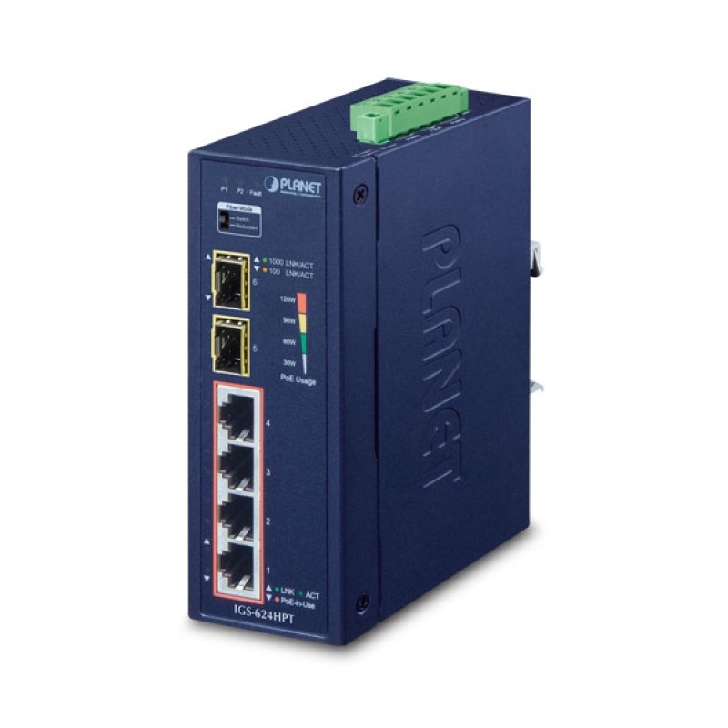 CSD | Planet 4 Port Industrial Gigabit Switch, 4 x 30W+ Ports + 2 SFP ...