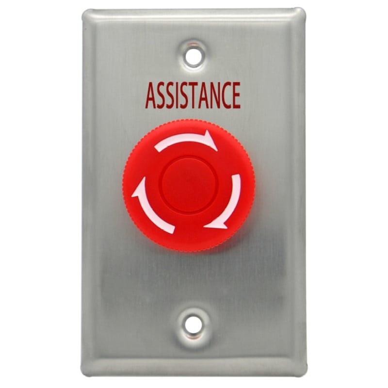 CSD | Assistance Button, Big Mushroom, Red, Twist to Reset Stainless Steel