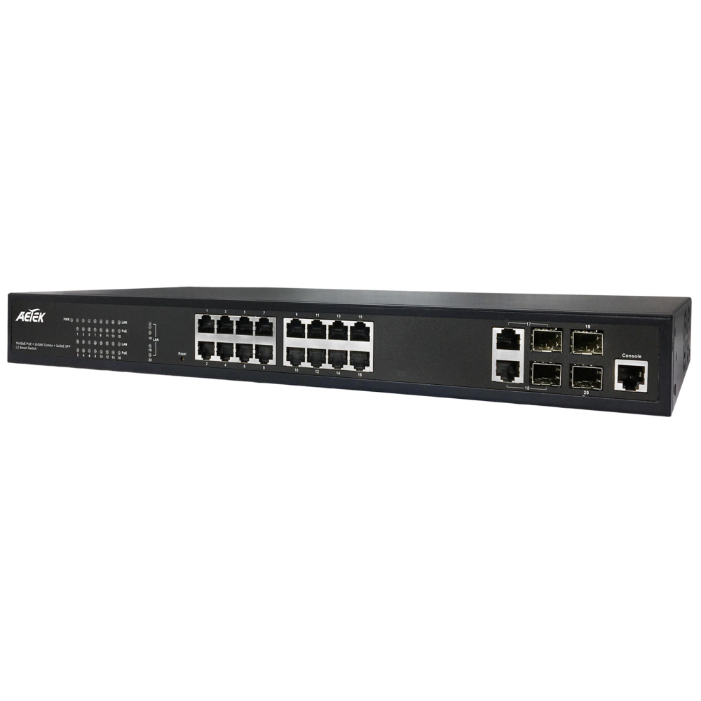 CSD | Aetek 16 Port Managed 1Gb PoE Switch, 2x SFP, RJ45, NTS, 250W