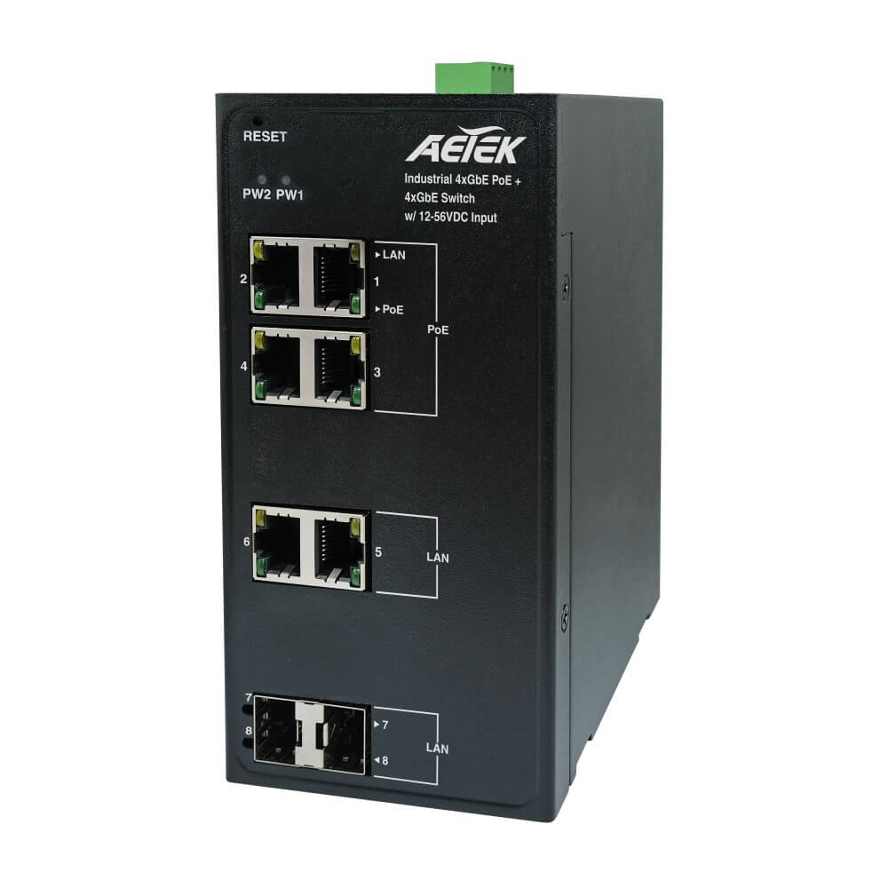 CSD | Aetek 4 Port Unmanaged 1Gb Industrial PoE Switch, 2x SFP/RJ45 ...